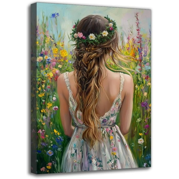 Framed Rustic Landscape Canvas Oil Painting - Beautiful Girl With ...