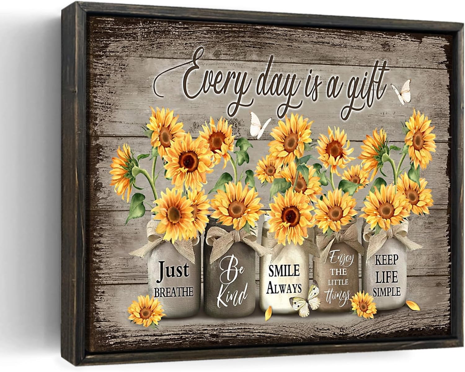 Framed Rustic Sunflower Wall Art Vintage Bathroom Canvas Print Flower ...