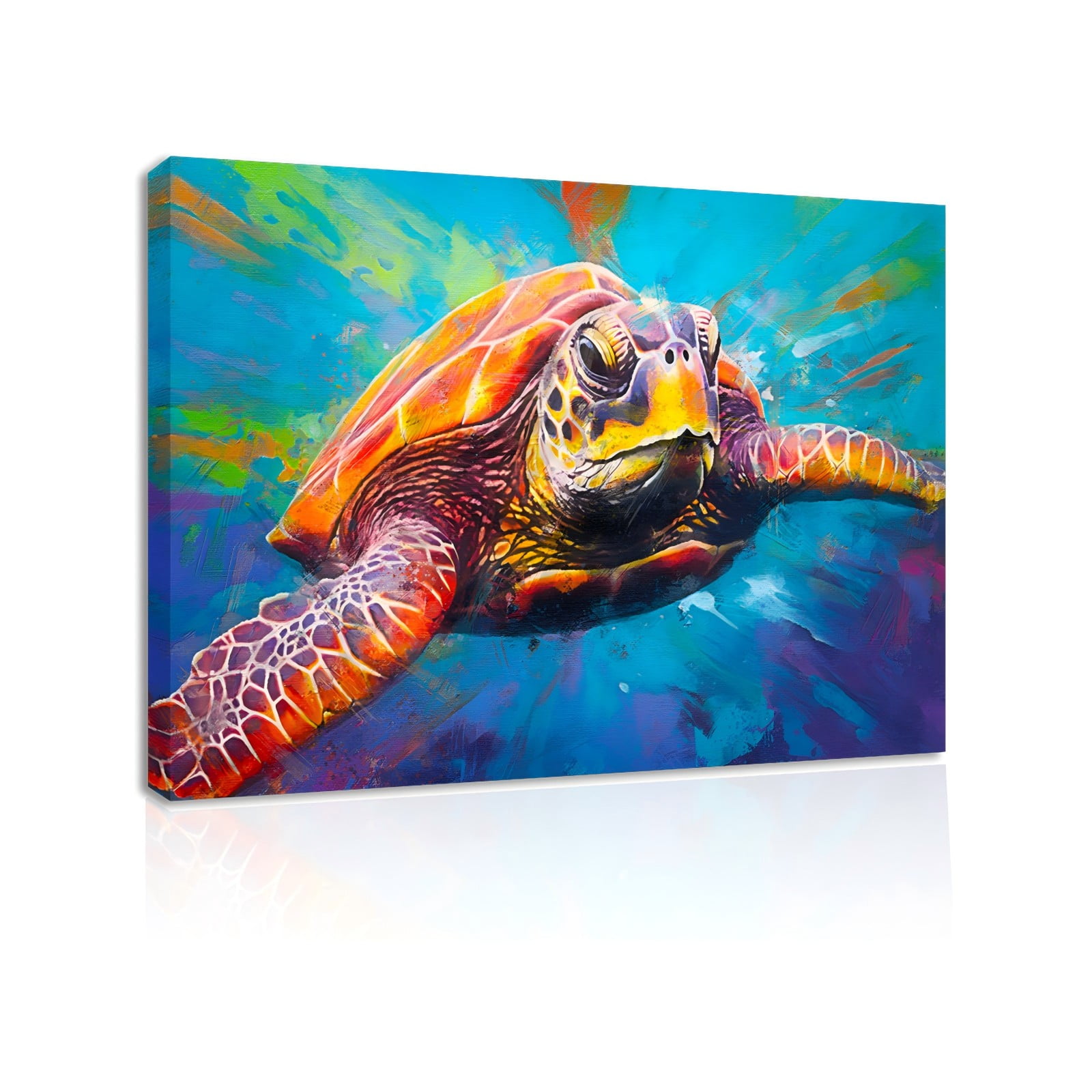 Framed Sea Turtle Wall Decor Colorful Sea Turtle Swimming Canvas Wall ...