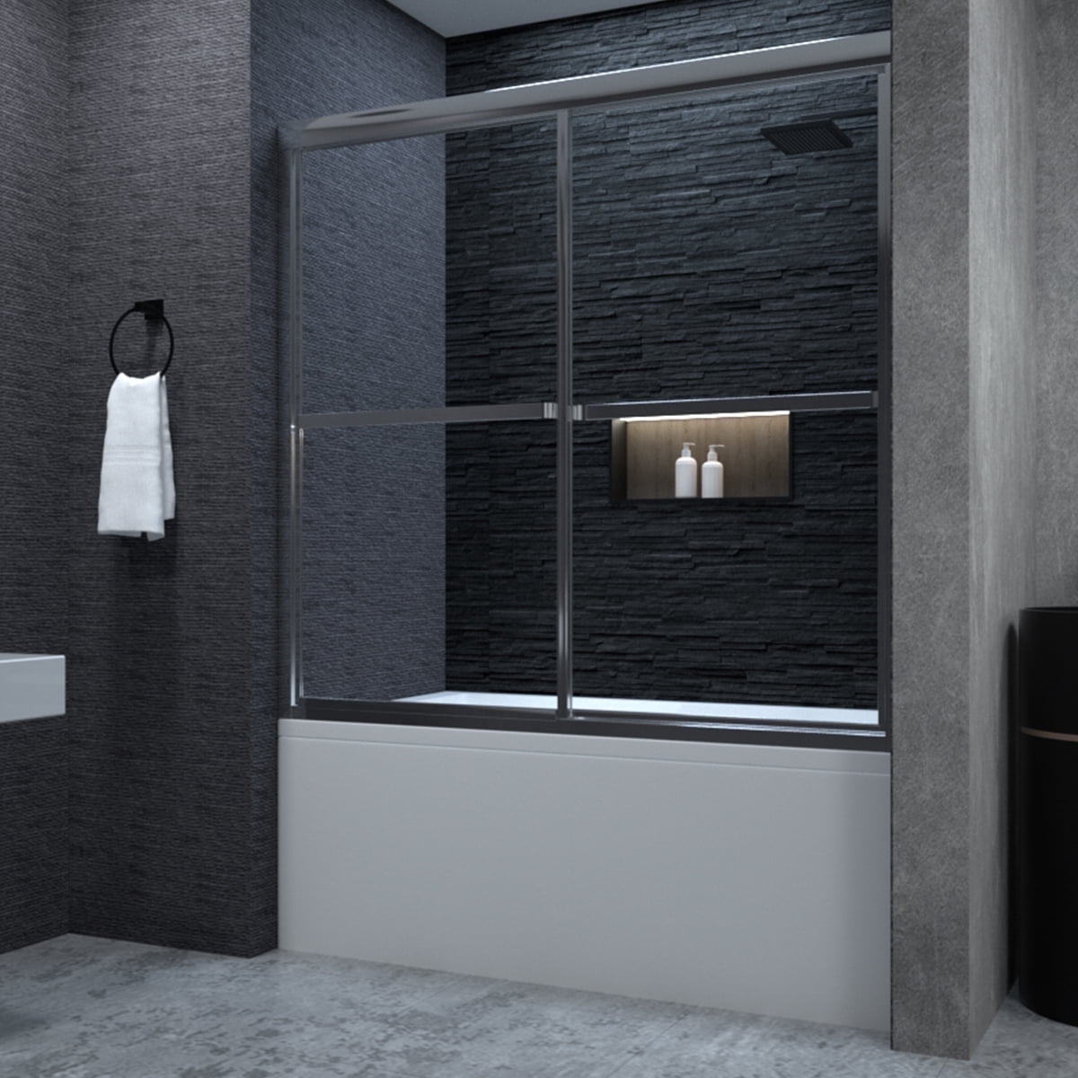 Framed Sliding Tub Door Clear Glass,Silver Finish - Walmart.com