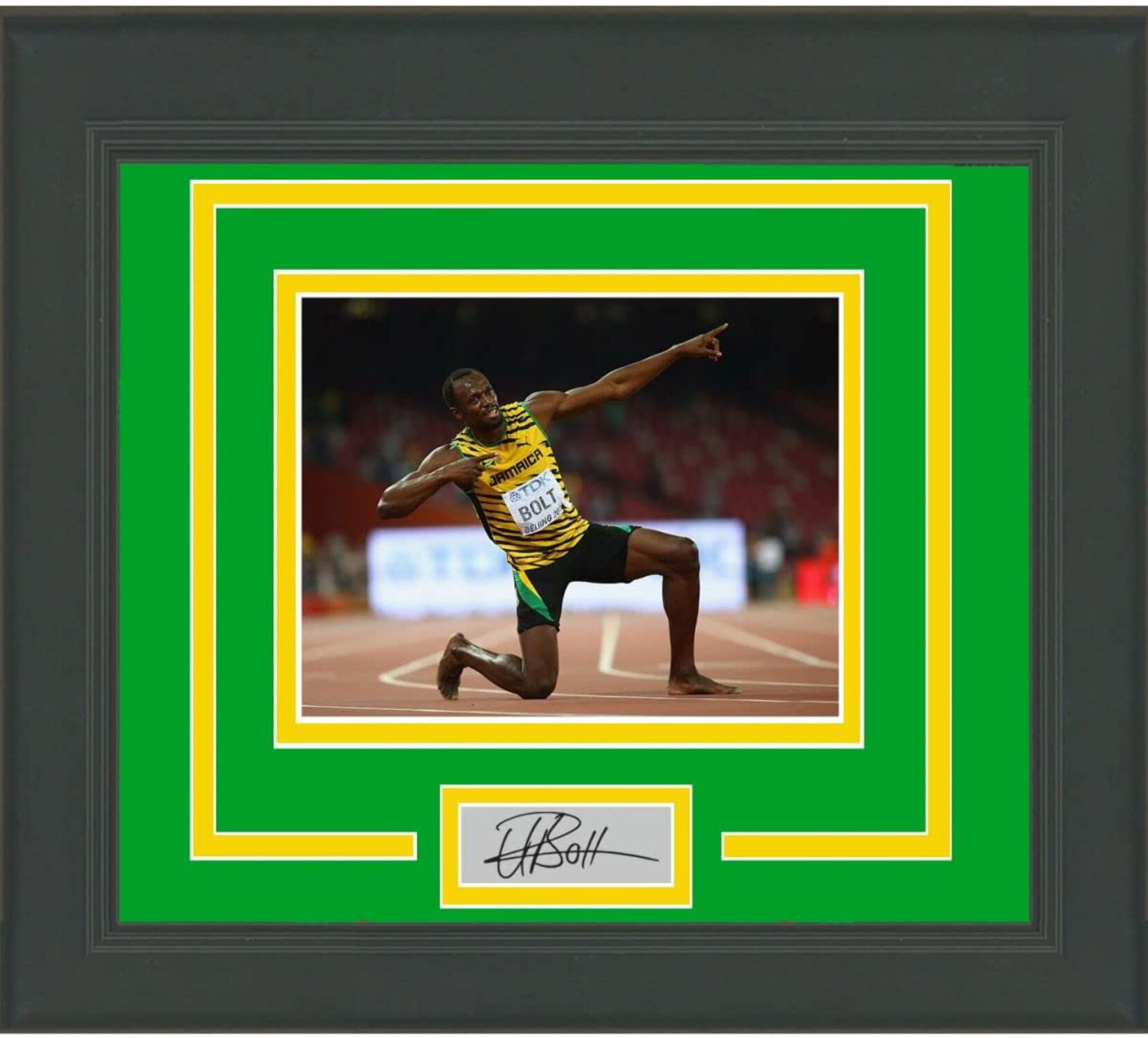 Framed Usain Bolt Facsimile Laser Engraved Signature Auto Jamaica 11x14 ...