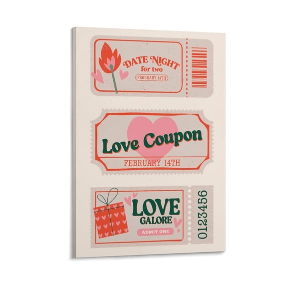 Framed Valentine's Day Canvas Poster,Retro Pink Ticket Print, Valentine ...