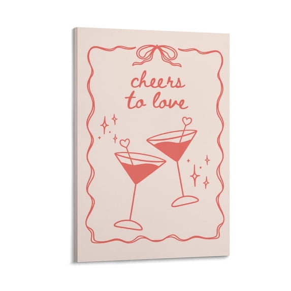 Framed Valentines Day Bar Cart Canvas Poster, Cheers to Love Print ...