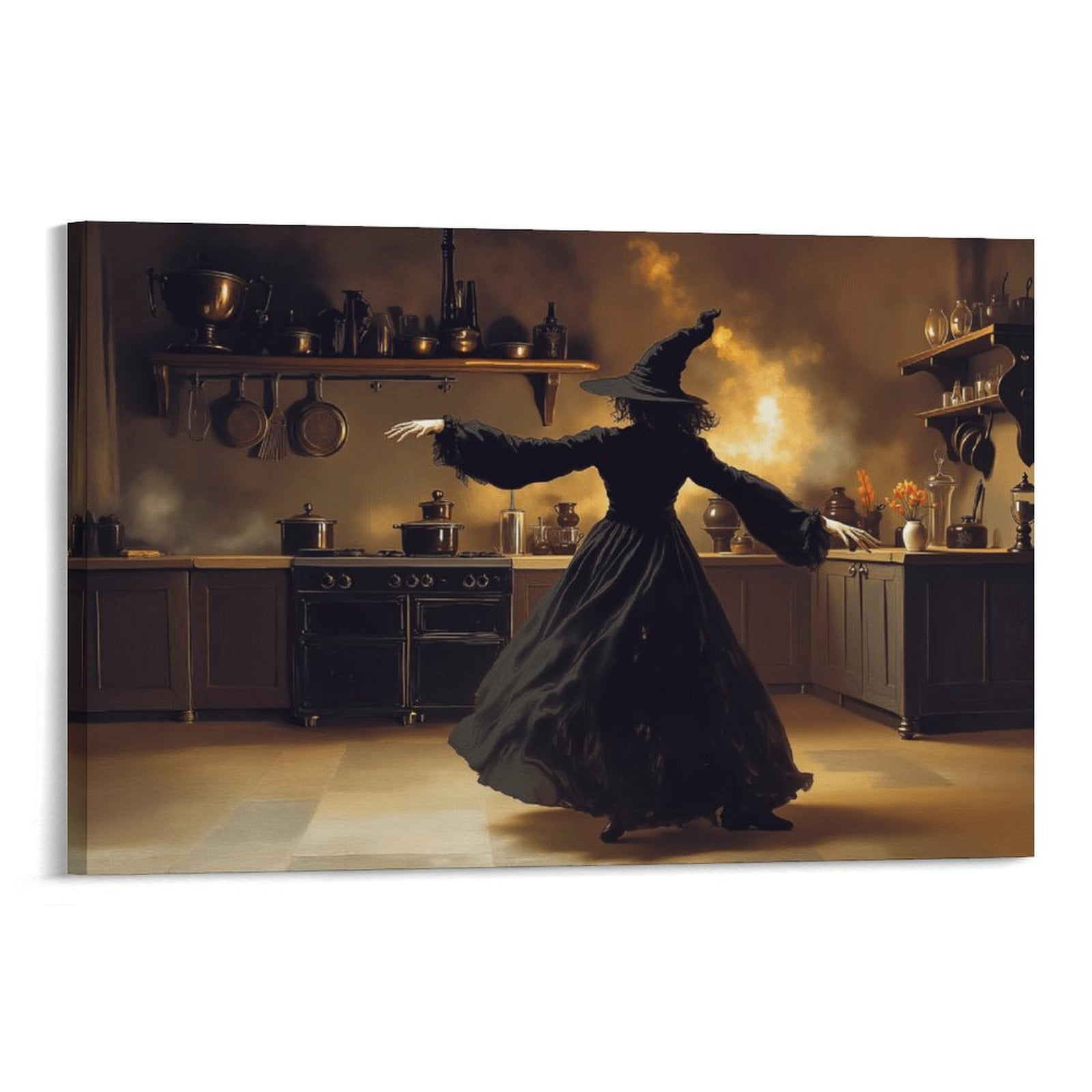 Framed Vintage Halloween Canvas Wall Art, Witch Dancing Pictures Print ...