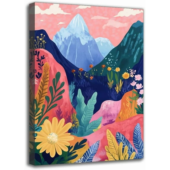 Framed Wall Art Canvas Print - Abstract Mountain Artwork, Modern ...