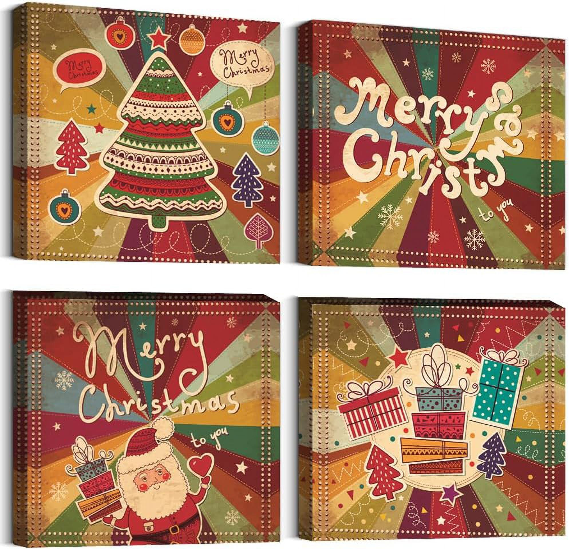 Framed Wall Art Merry Christmas Wall Decor Colorful Christmas Trees and ...