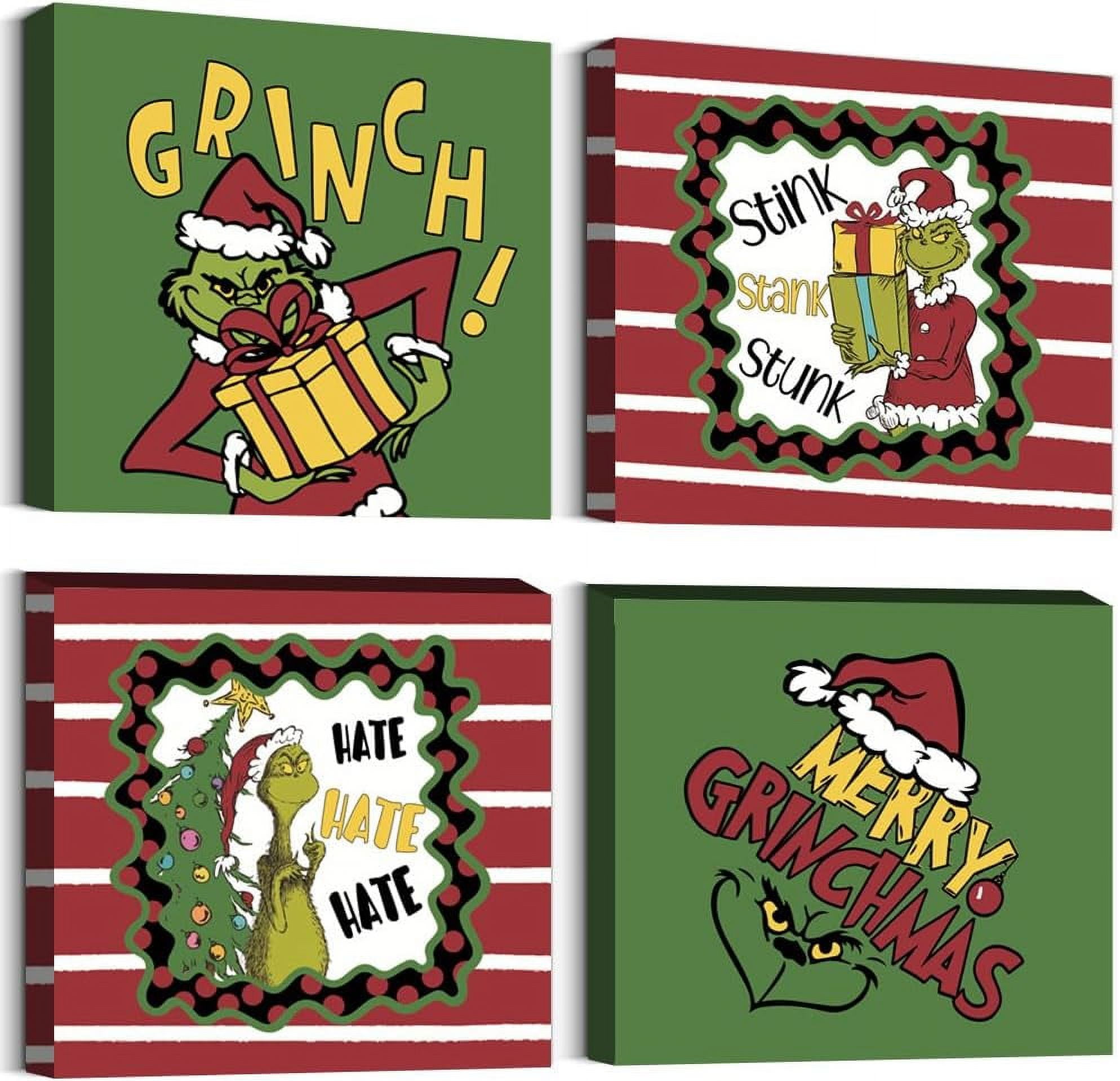 Framed Wall Art Merry Christmas Wall Decor Funny and Cute Grinch Canvas ...