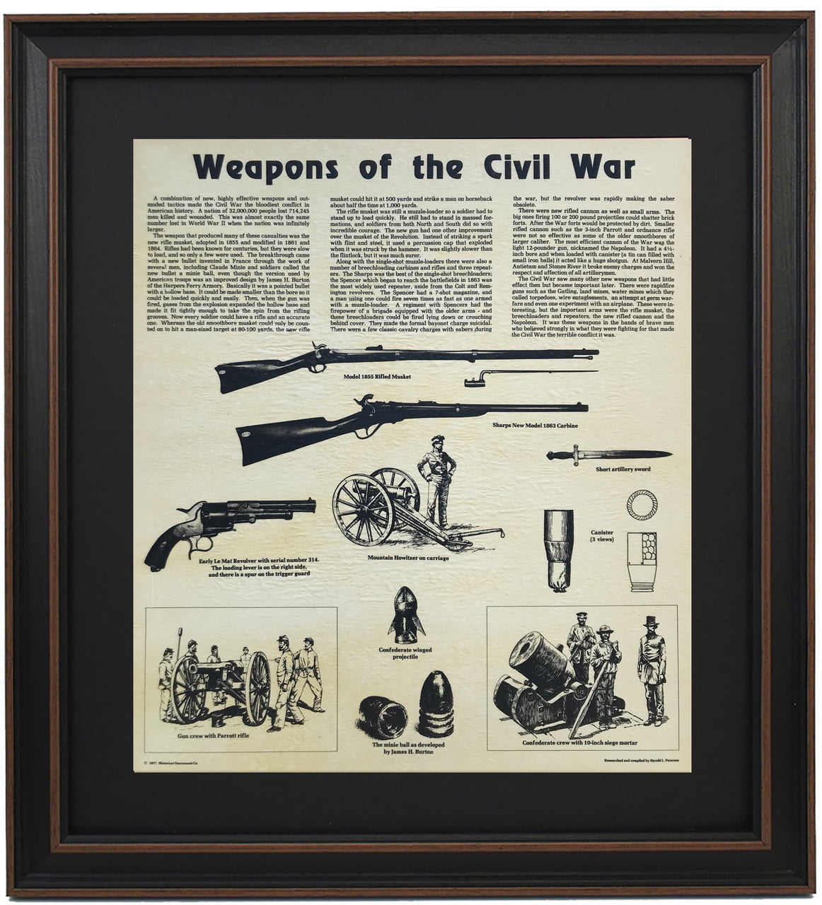 Framed Weapons of The Civil War with Historical Information. Parchment ...