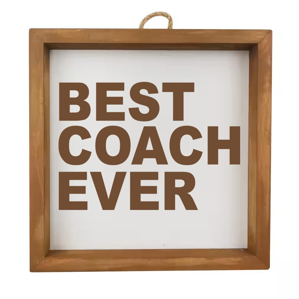 Framed Wood Sign Wall Art Home Desk Decor Gift Best Coach Ever (Brown ...