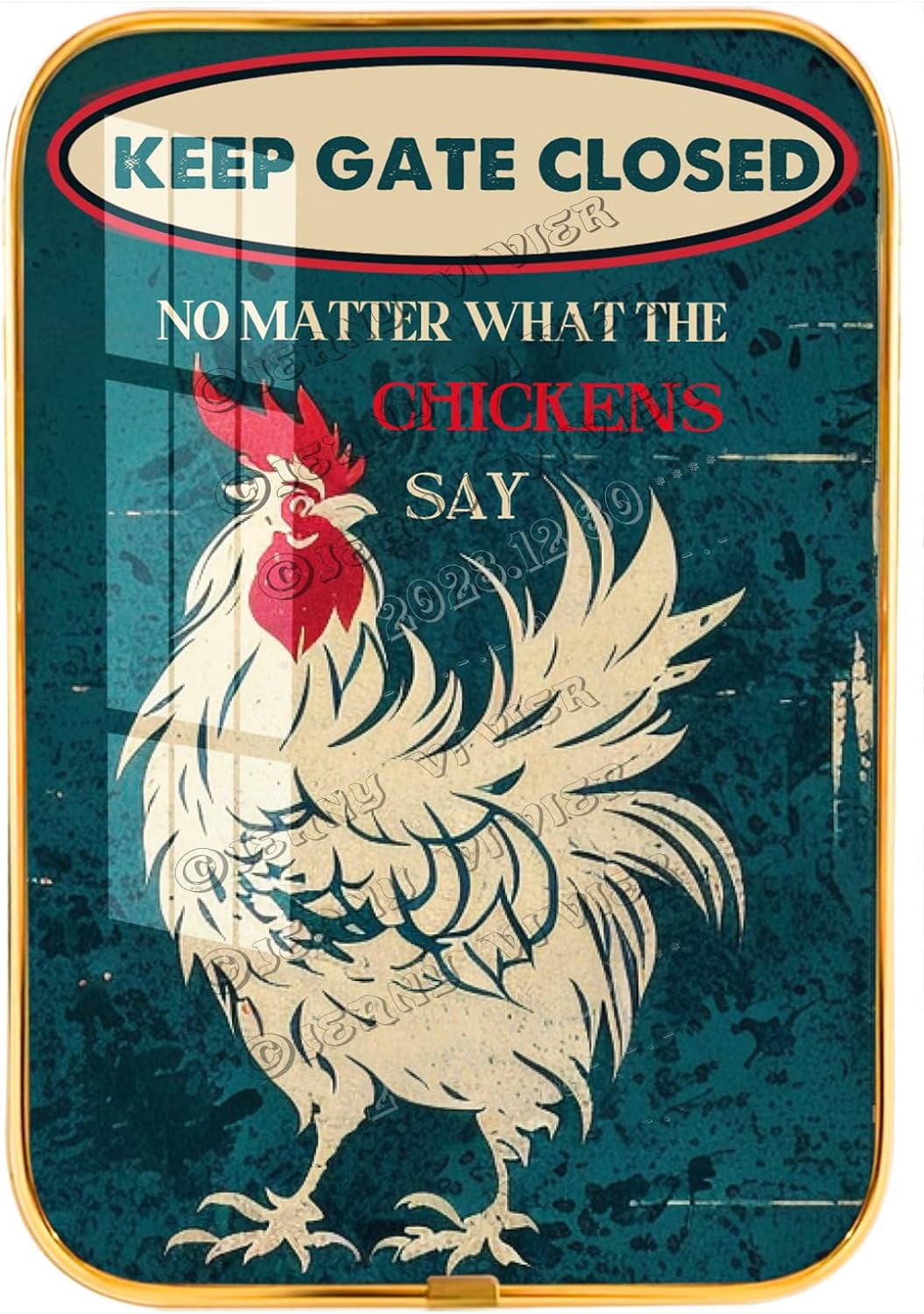 Framed Wooden Wall Arts Chicken Warning Sign Danger Keep Gate Closed ...