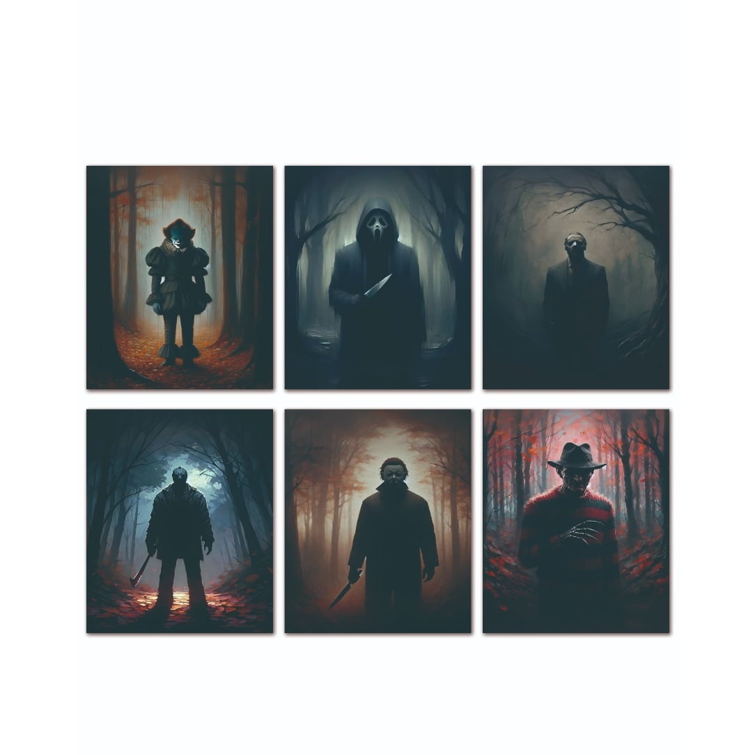 Frameless 6pcs Halloween Villain Poster Set, Horror Halloween ...