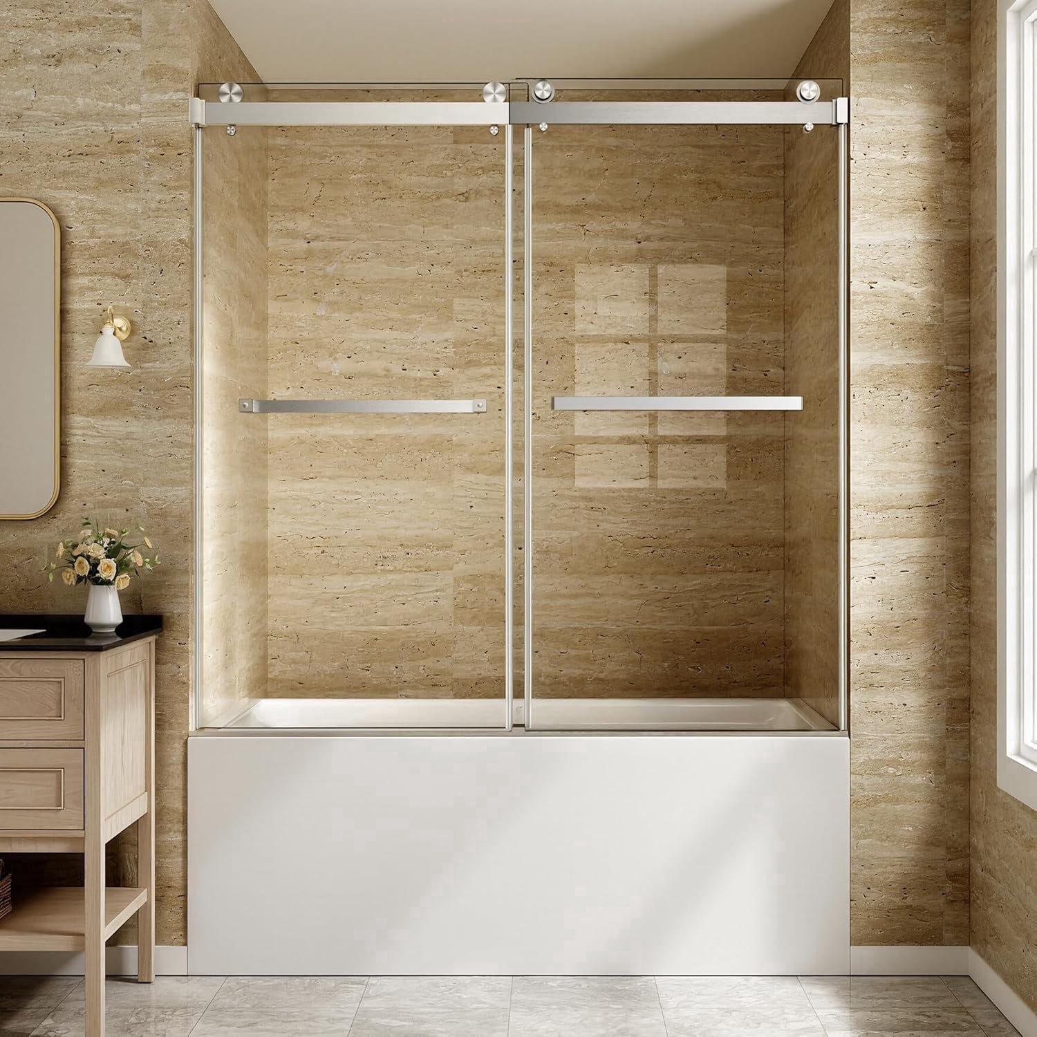 Frameless Bathtub Sliding Shower Door 56–60'' W x 60'' H, Stainless ...