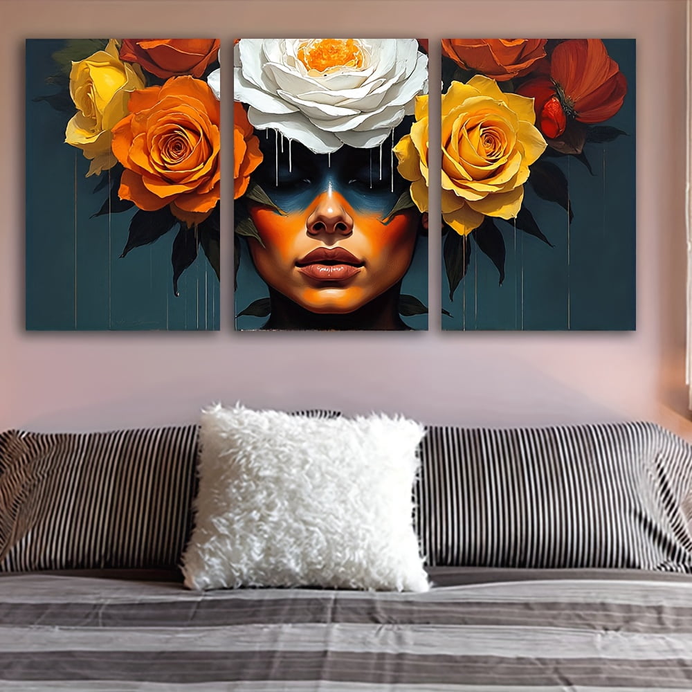 Frameless Canvas Featuring Vibrant Orange And White Floral Female ...