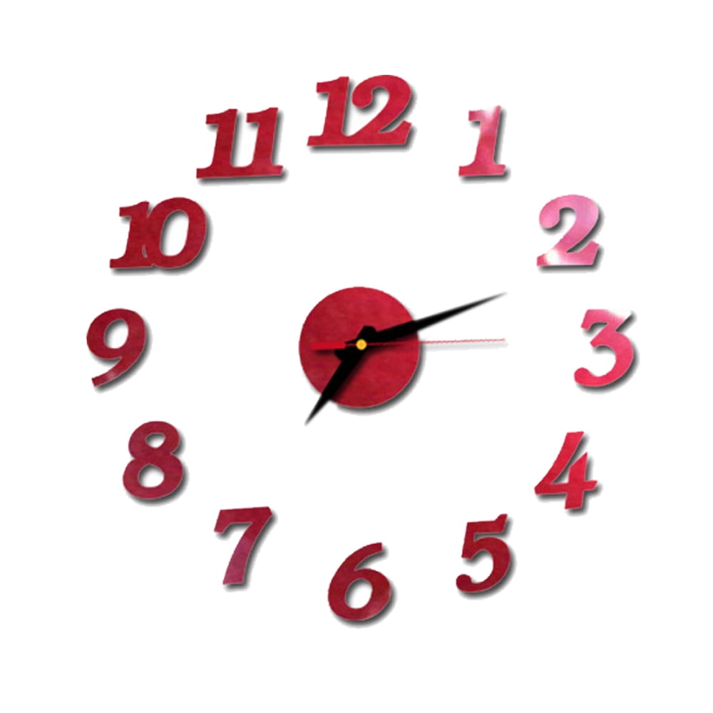 Frameless DIY Wall Clock 3D Mirror Wall Clock Large Mute Wall Stickers for Living Room Bedroom ...