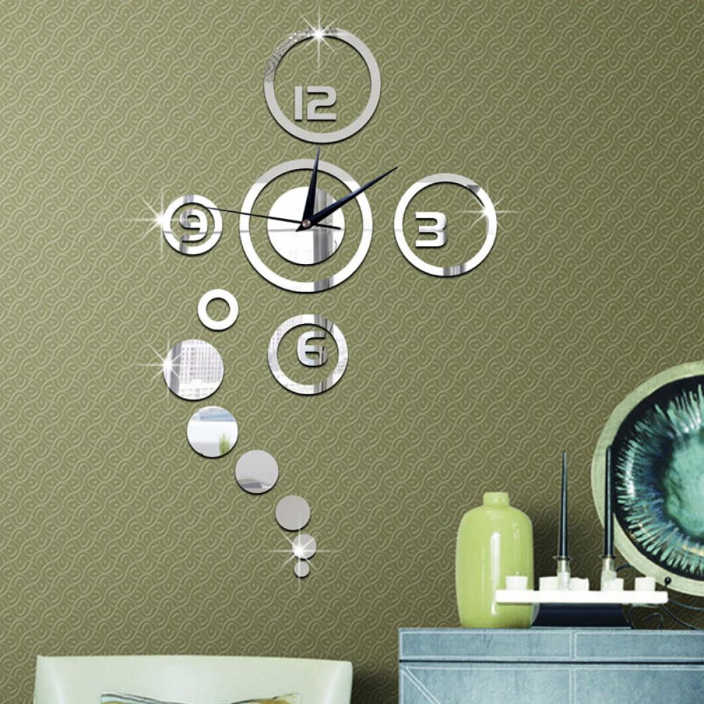 Frameless DIY Wall Clock,Modern 3D Mirror Wall Clock Decor Sticker DIY ...
