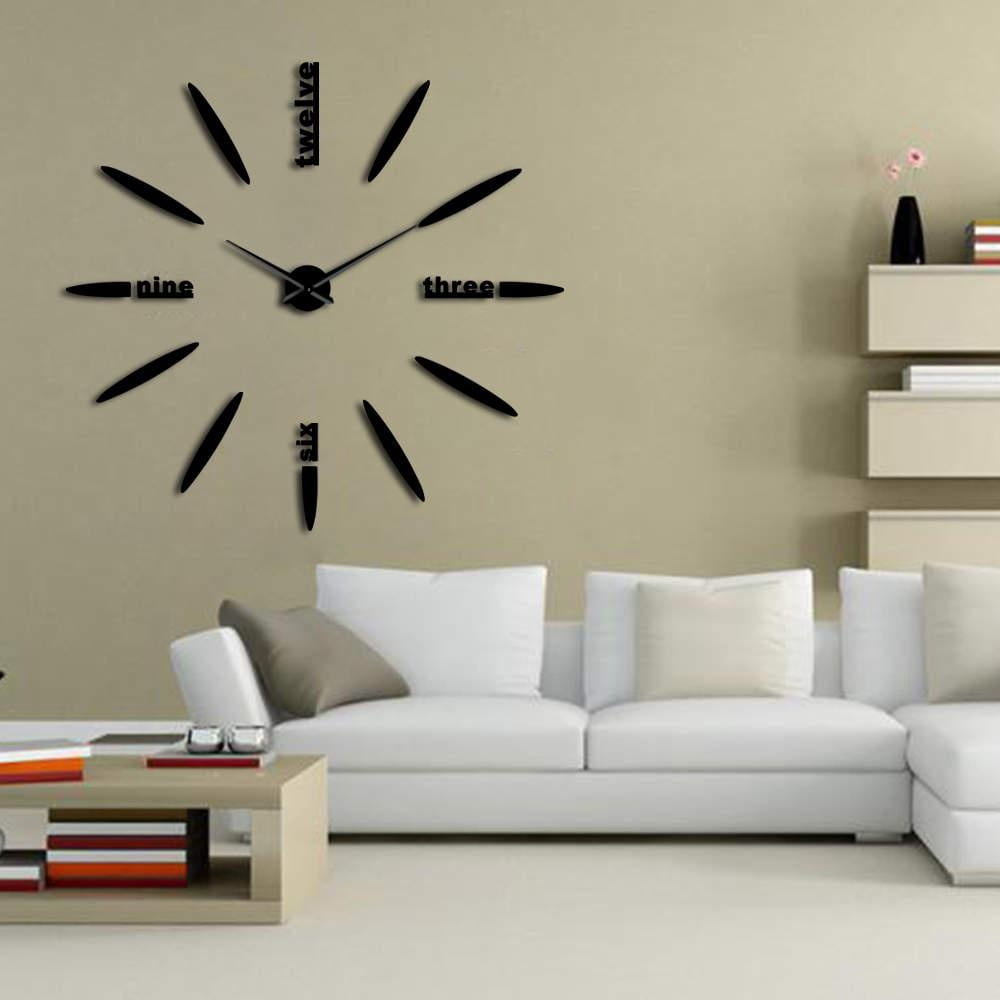 Frameless DIY Wall Clocks 3D Mirror Wall Clock Large Mute Wall Stickers ...