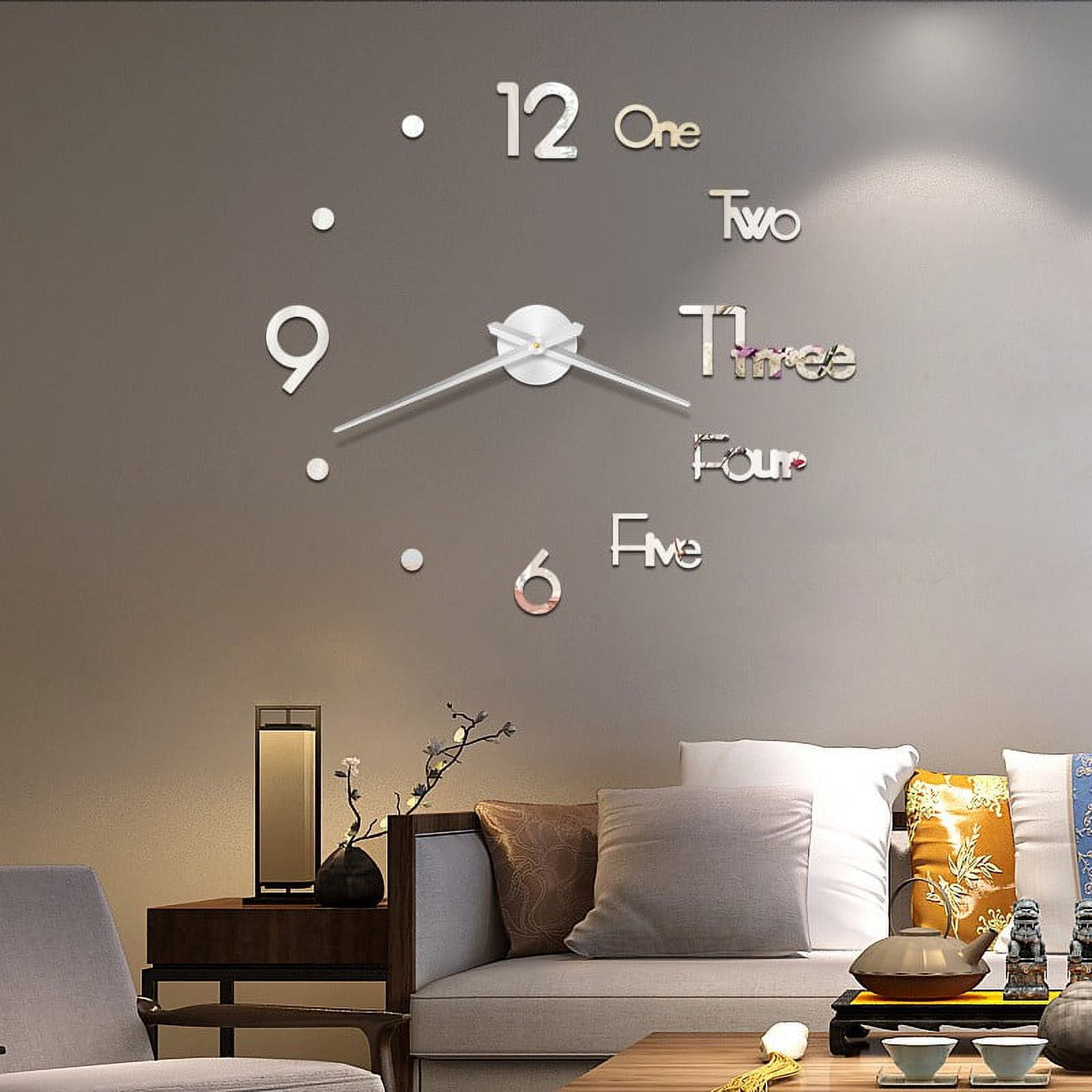Frameless DIY Wall Mute Clock Mirror Surface Sticker Home Office Decor ...