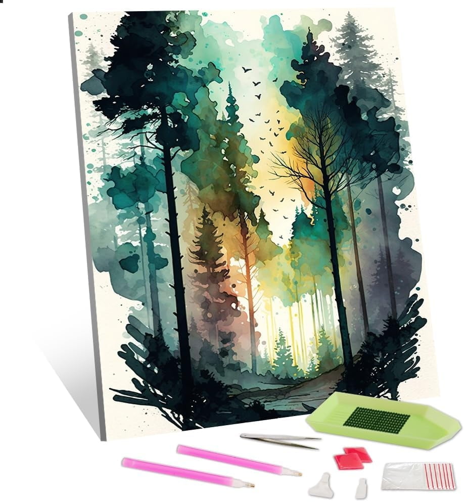Frameless Diamond Art Kits For Adults, Watercolor Forest Diamond Art ...