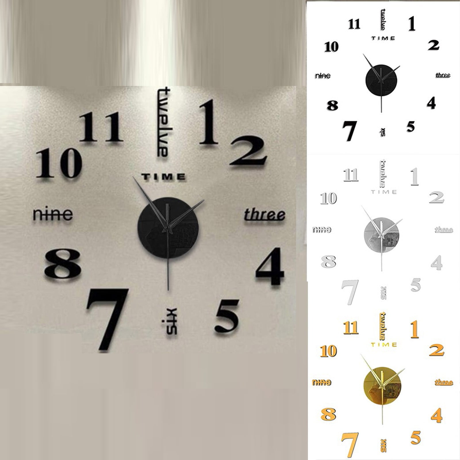 Frameless Diy Wall Mute Clock With 3D Mirror Surface Sticker, 12-Hour ...
