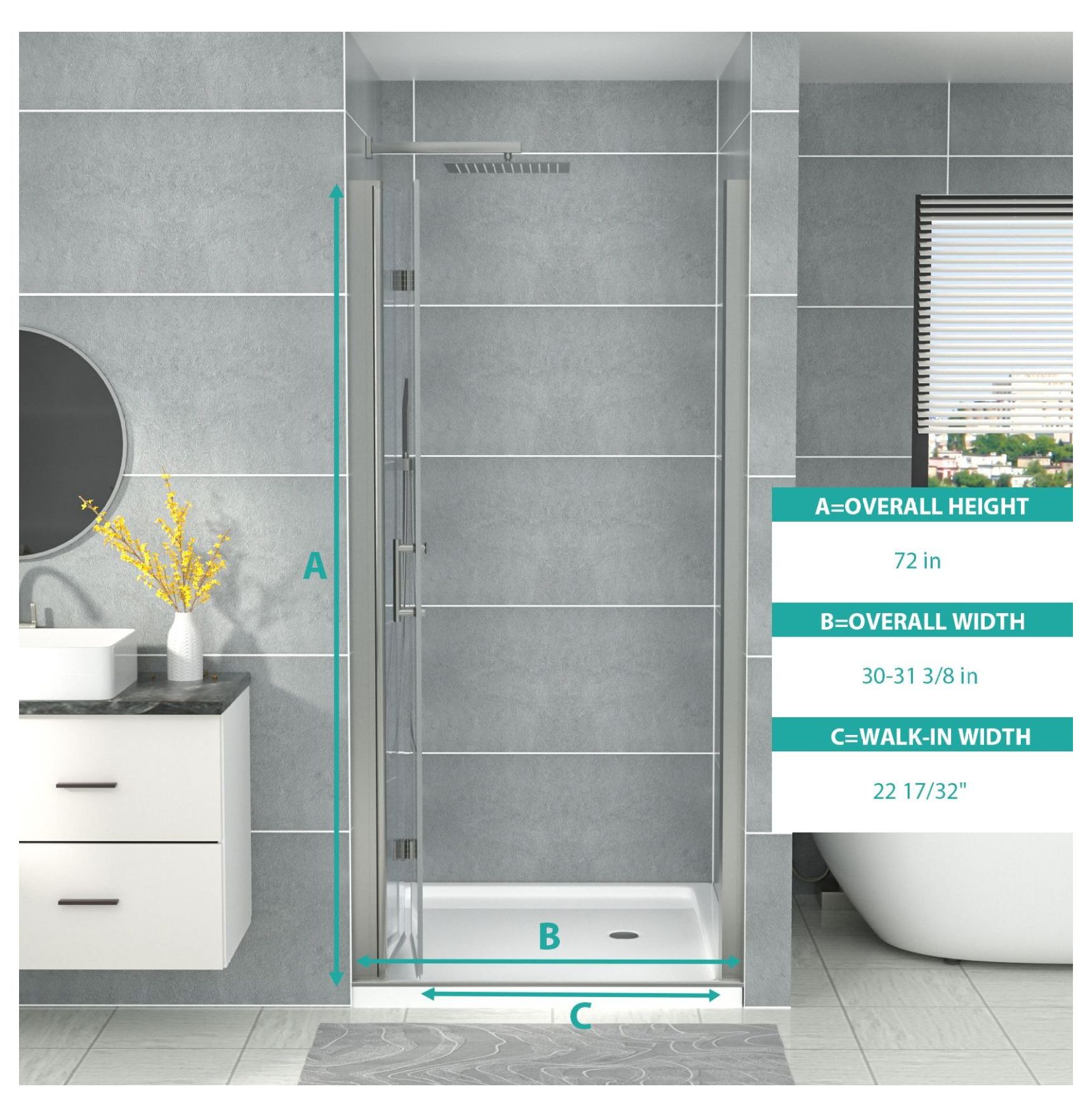 Frameless Foldable Hinged Shower Door with Reversible Installation ...