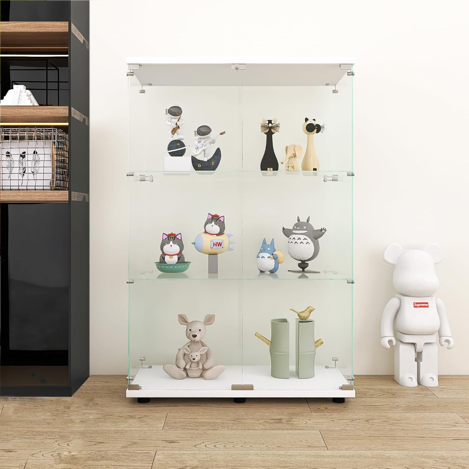 Frameless Glass Display Cabinet, Curio Cabinet Display Case with Lock ...