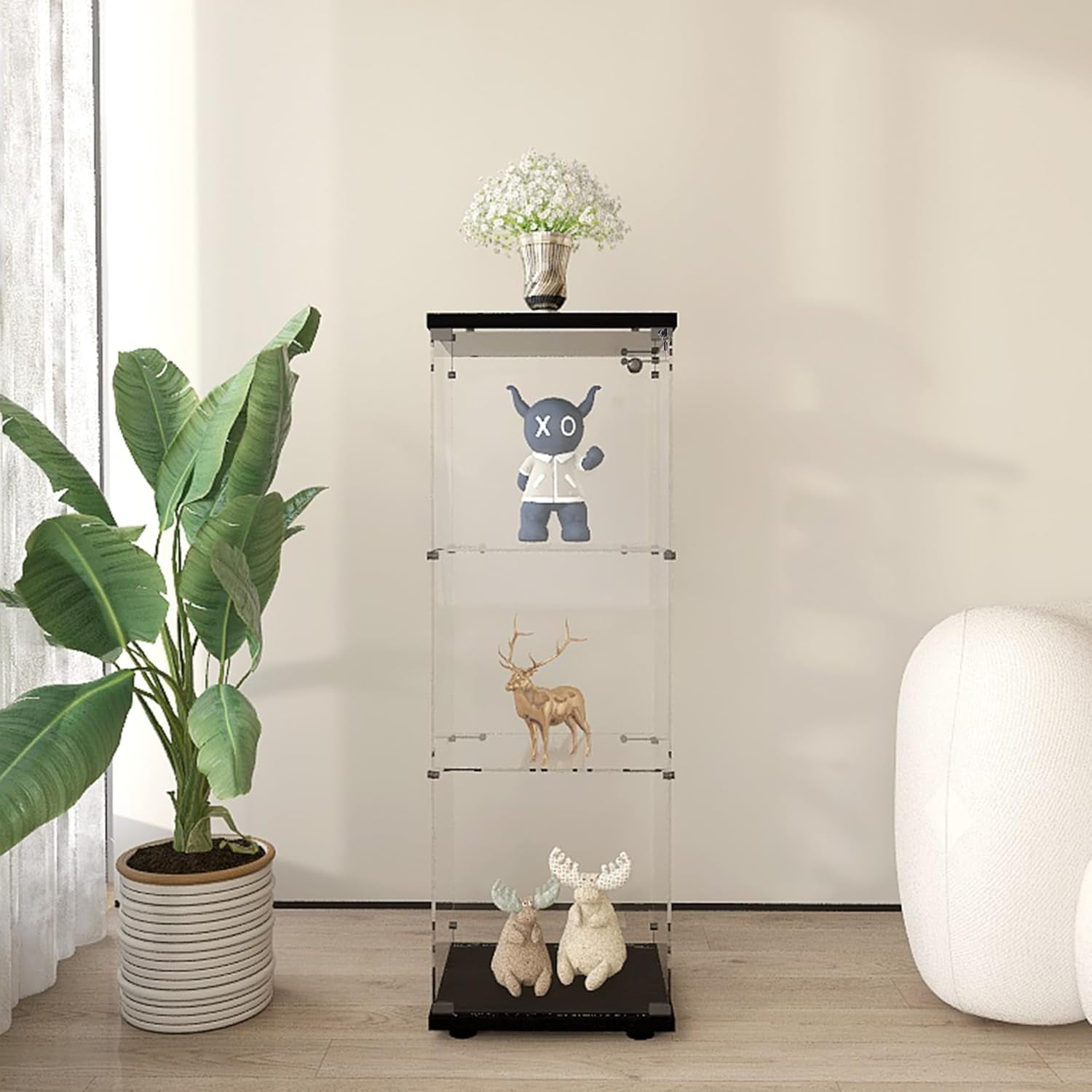 Frameless Glass Display Cabinet, Curio Cabinet Display Case with Lock ...