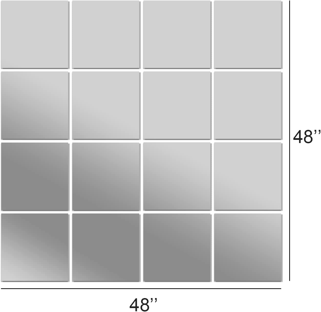 Frameless Glass Wall Mirror Tiles 16 Pack 12 x 12 Inch Square Mirrors ...