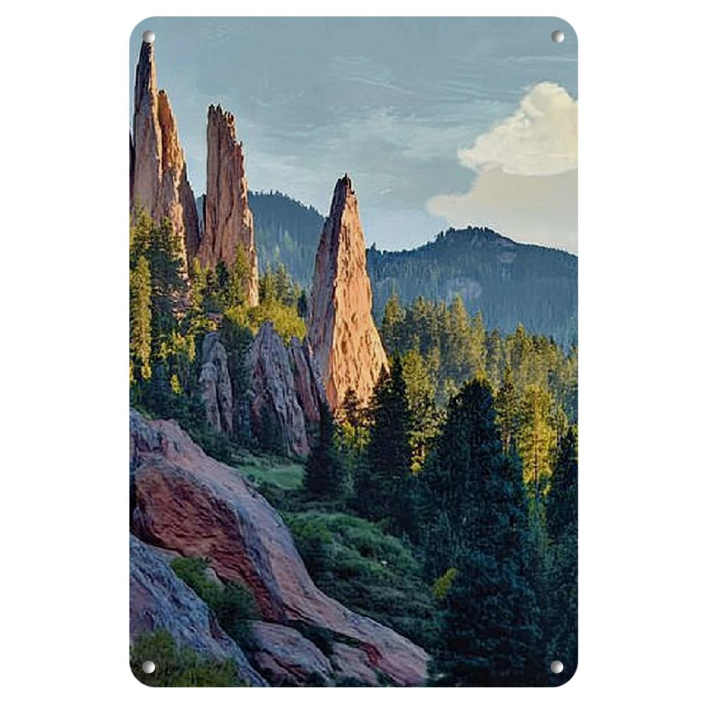 Frameless Iron Wall Art, 8x12 inches - Vibrant Red Mountain Scene ...