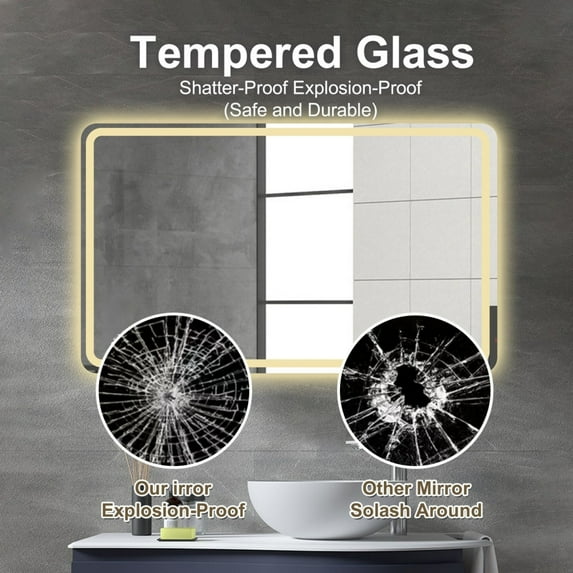 Frameless LED Bathroom Mirror 24X40 Inch Anti Fog Dimmable Front Lights ...
