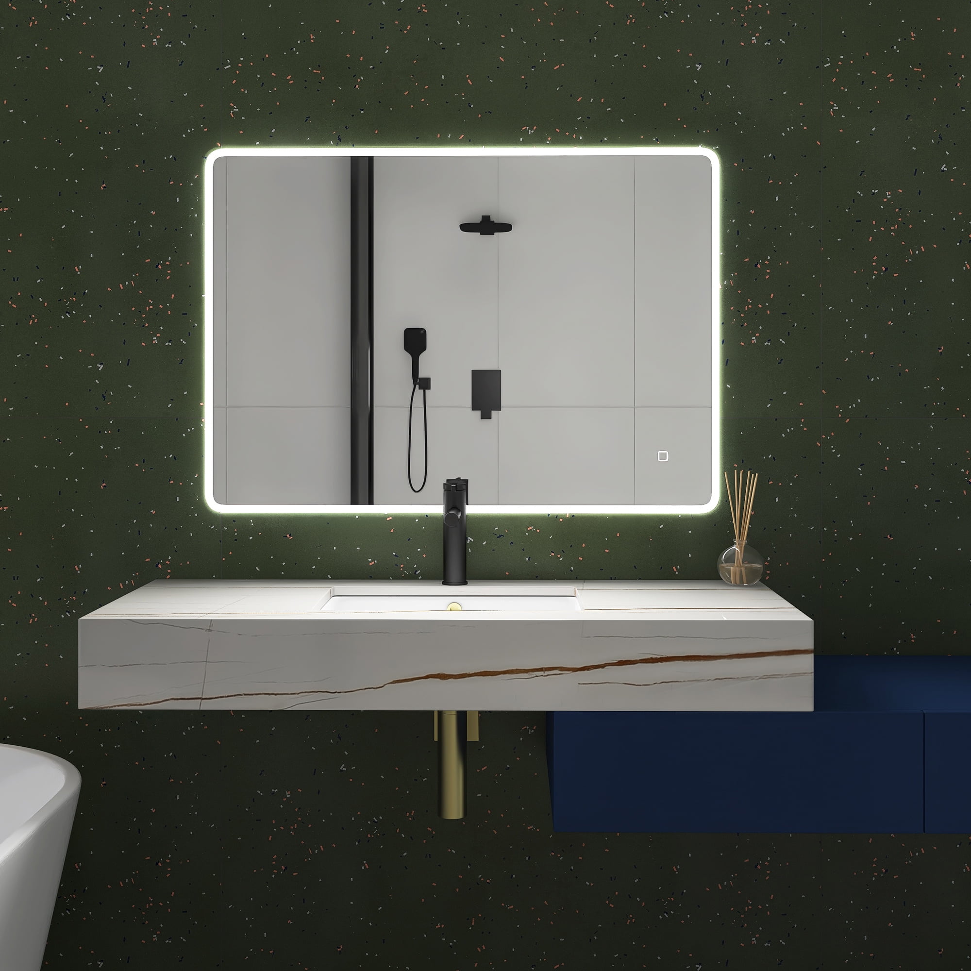 Frameless LED Bathroom Mirror with Anti-Fog & Bluetooth Connectivity ...