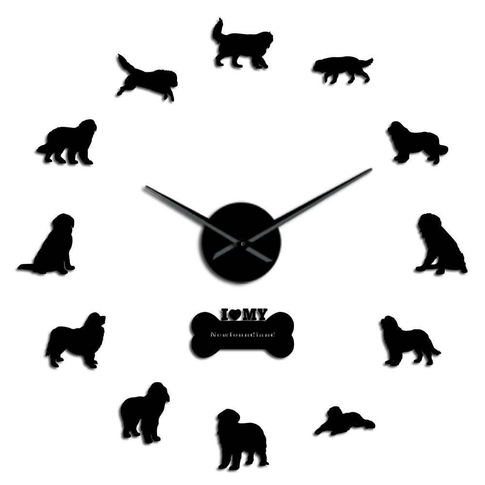 Frameless Newfoundland Dog Breed 3D Mirror Effect DIY Wall Clock Newfie ...
