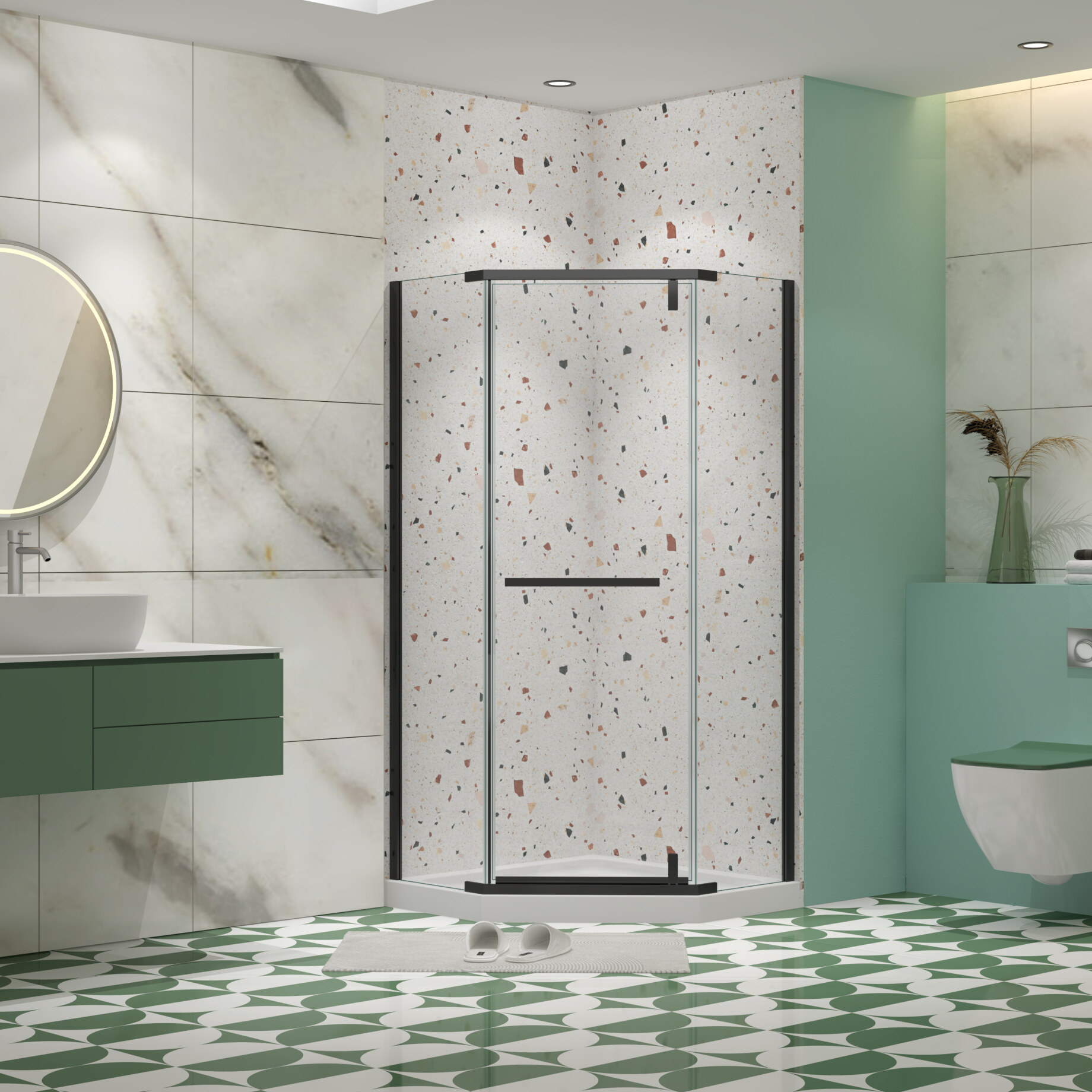 Frameless Pivot Shower Door with 1/4" Tempered Safety Glass, 34.75" x ...
