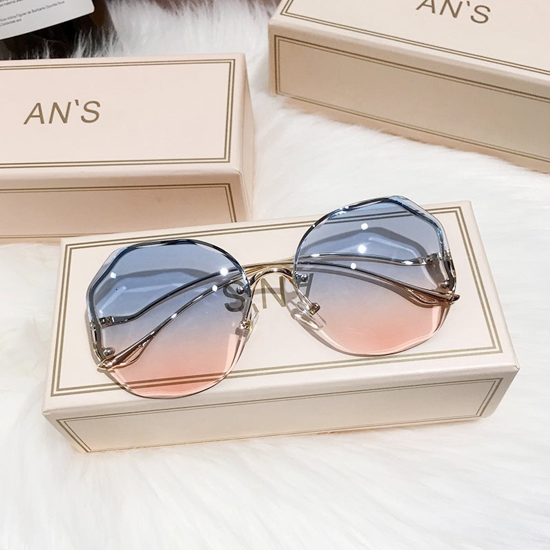 Frameless Polygon Sunglasses for Women, Resin Lens with Metal Frame ...