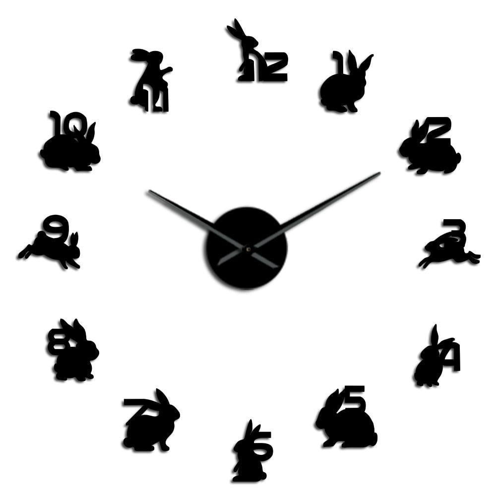 Frameless Rabbit With Numbers Mirror Surface DIY Wall Clock Bunny Pet ...