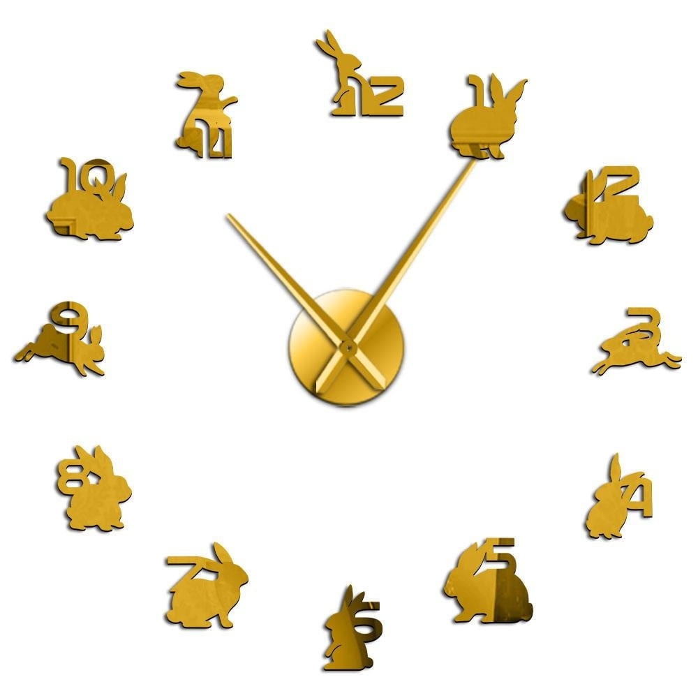 Frameless Rabbit With Numbers Mirror Surface DIY Wall Clock Bunny Pet ...