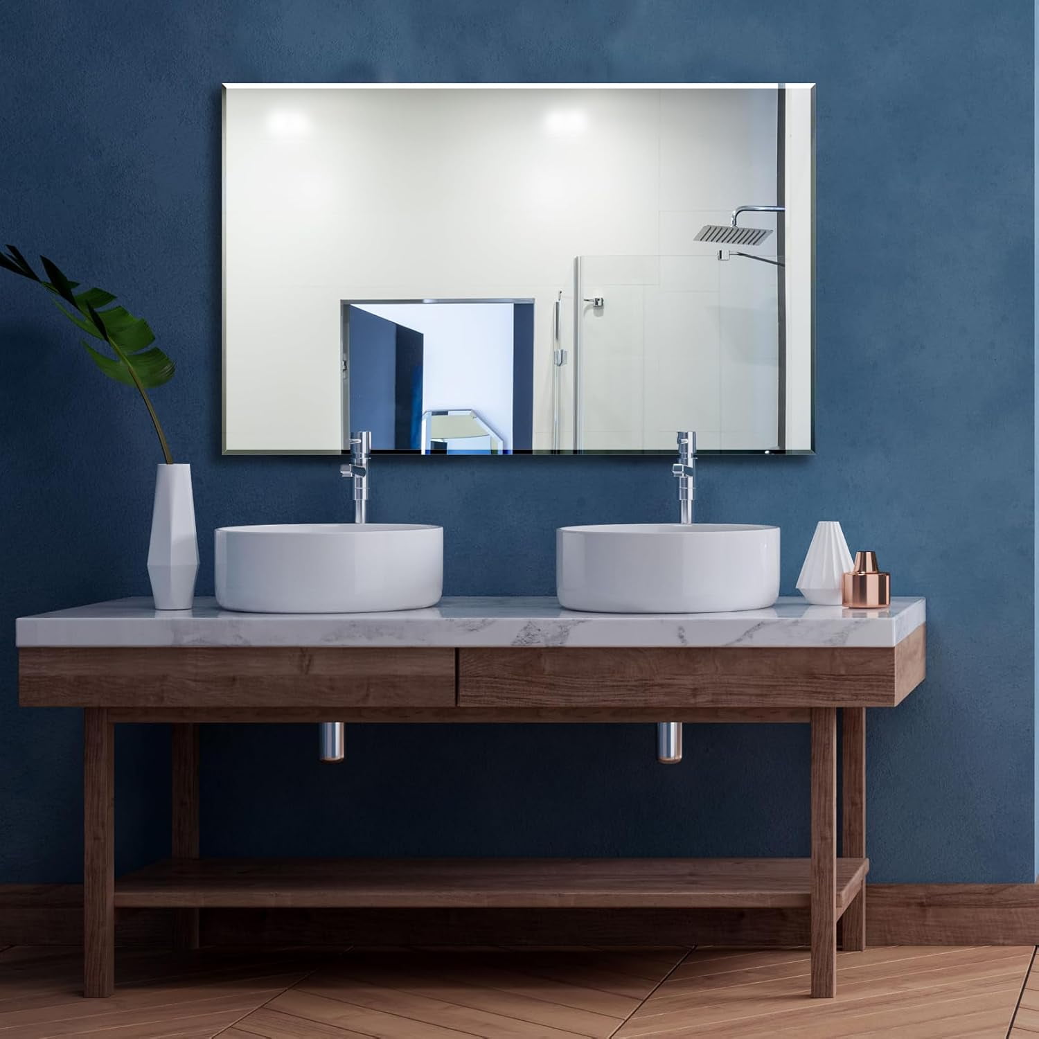 Frameless Rectangle Wall Mirror with Beveled Edge - 48" X 30" for ...