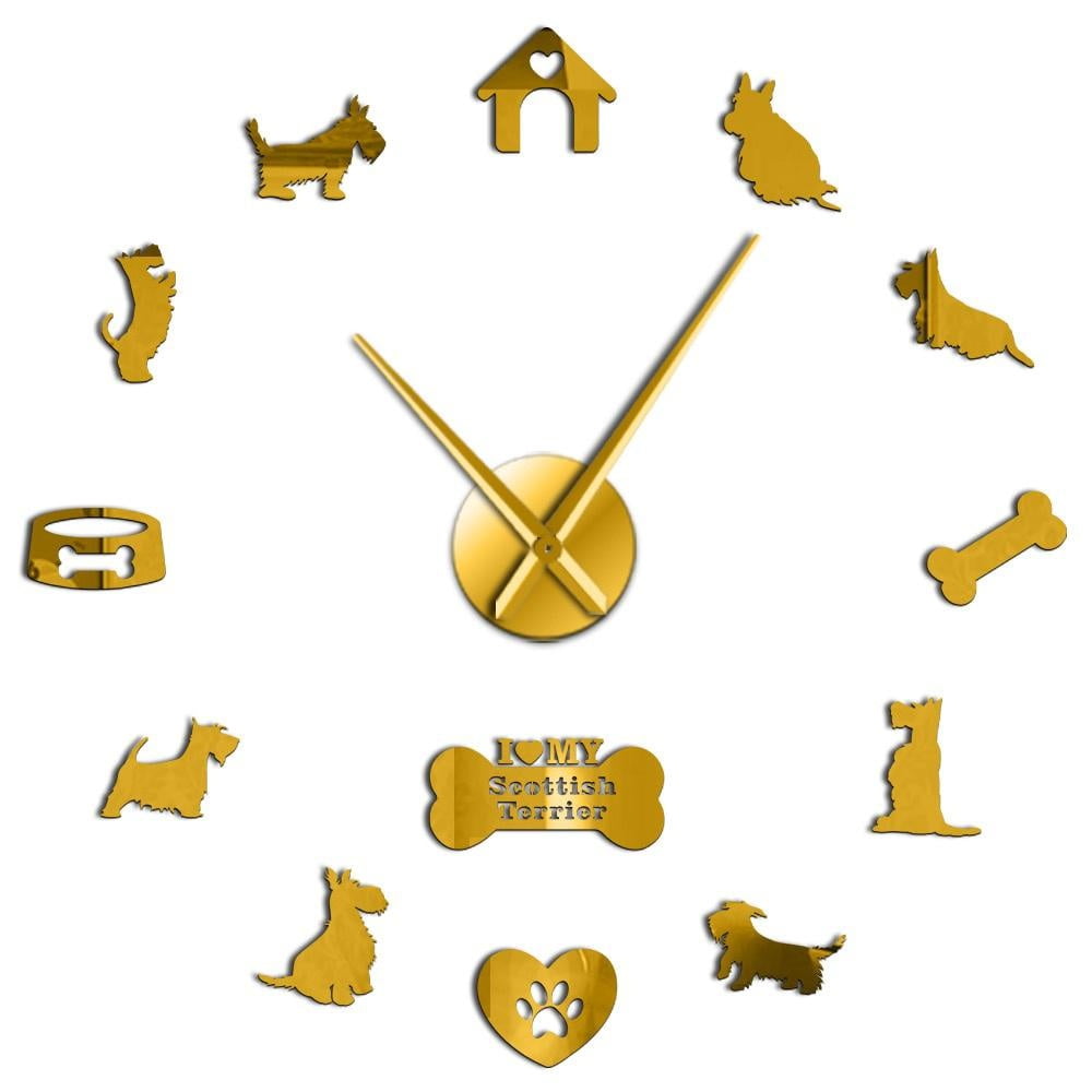 Frameless Scottish Terrier Dog Breed 3D DIY Silent Wall Clock With ...