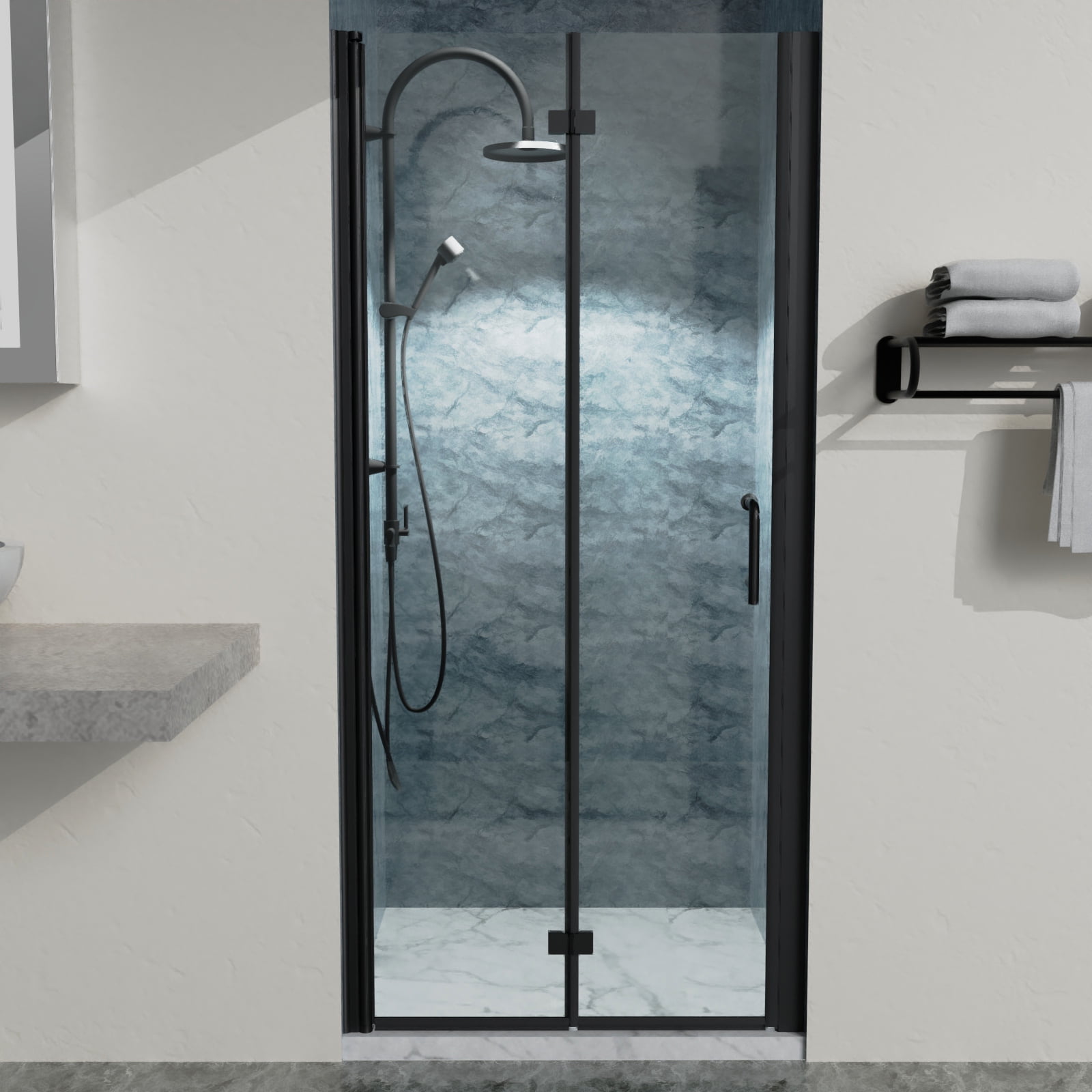 Frameless Shower Door 34 to 35-3/8 in. W x 72 in. H Bi-Fold Semi ...