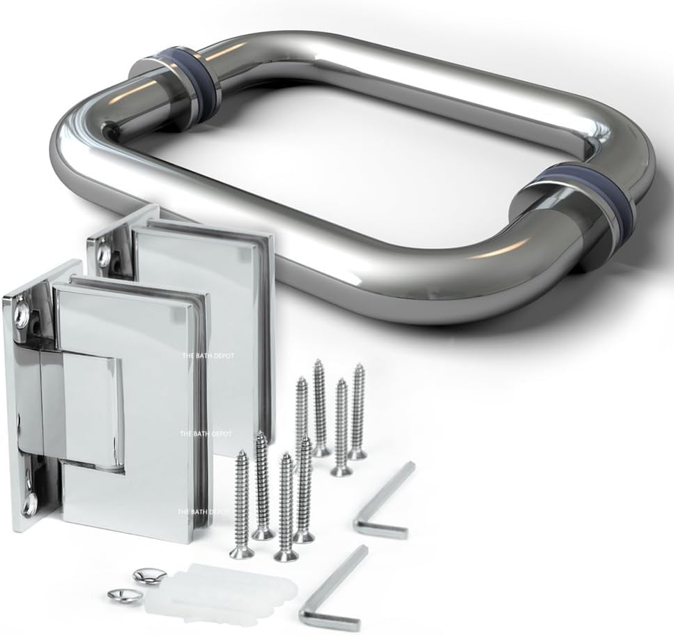 Frameless Shower Door Hinge and Pull Handle Set Polished Chrome ...