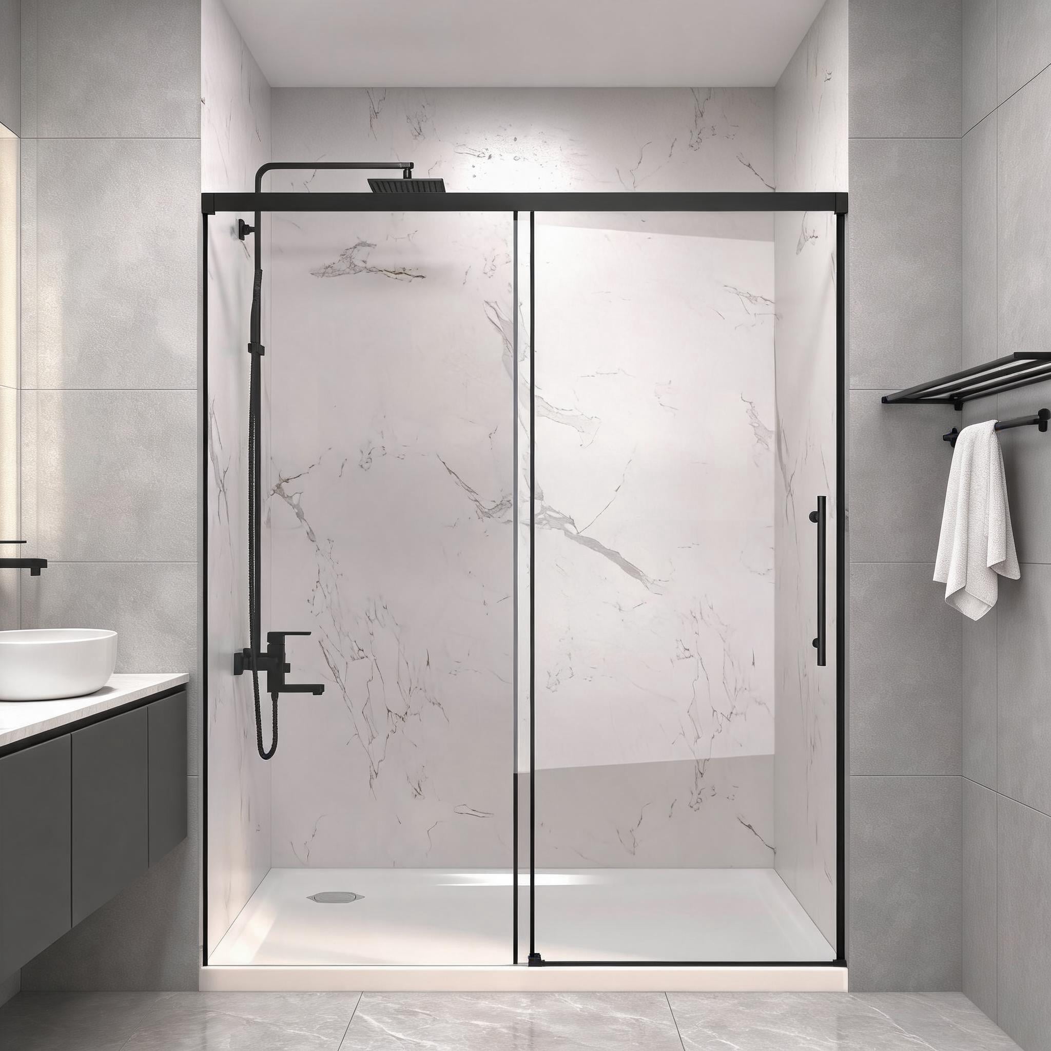Frameless Single Sliding Shower Door Bathroom Clear Tempered Glass Deep ...
