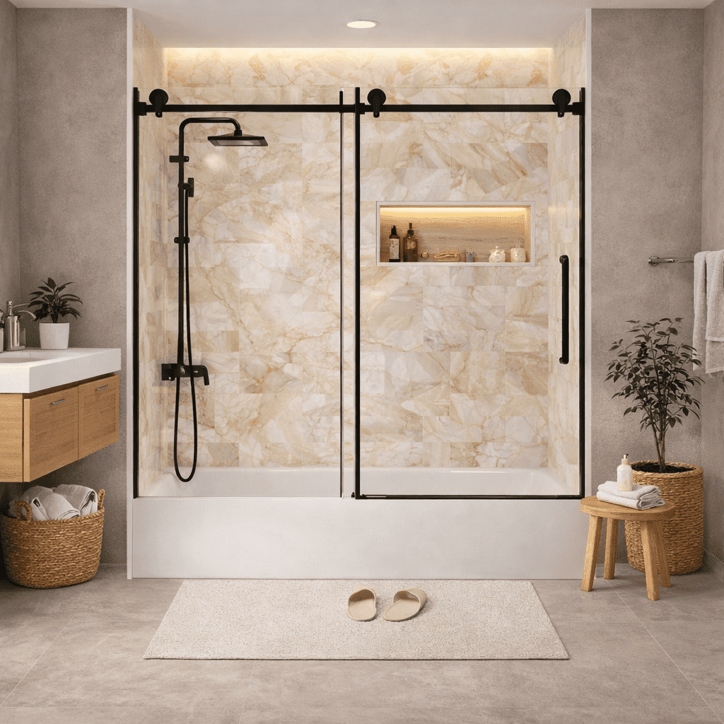 Frameless Single sliding shower door 56-60 "W x 60" H, 1/4 "(6 mm ...