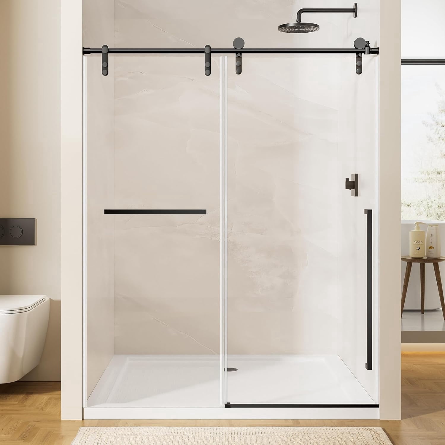 Frameless Sliding Shower Door 56-60 in W x 75 in H, Barn-Style Exposed ...