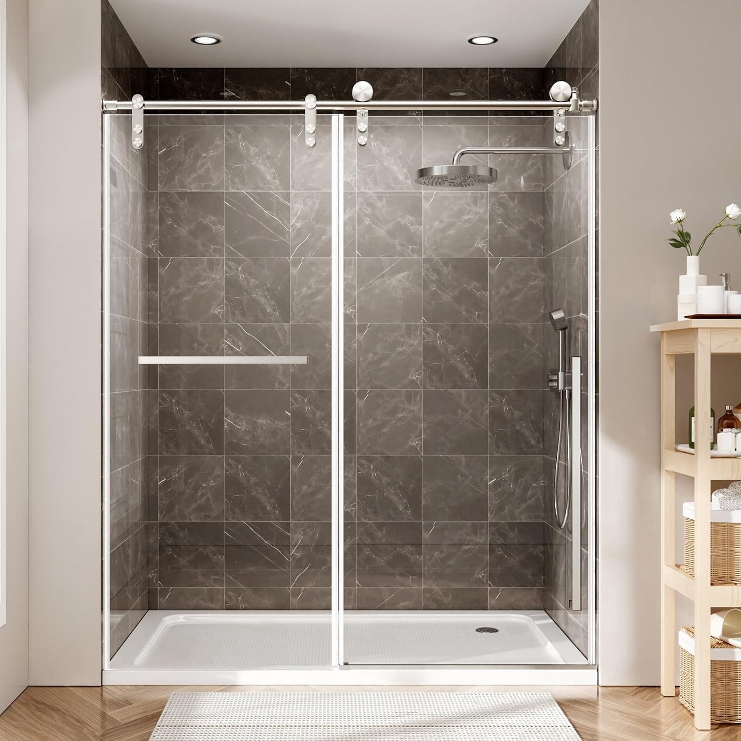 Frameless Sliding Shower Door 56-60 in W x 75 in. H, Barn-Style Exposed ...