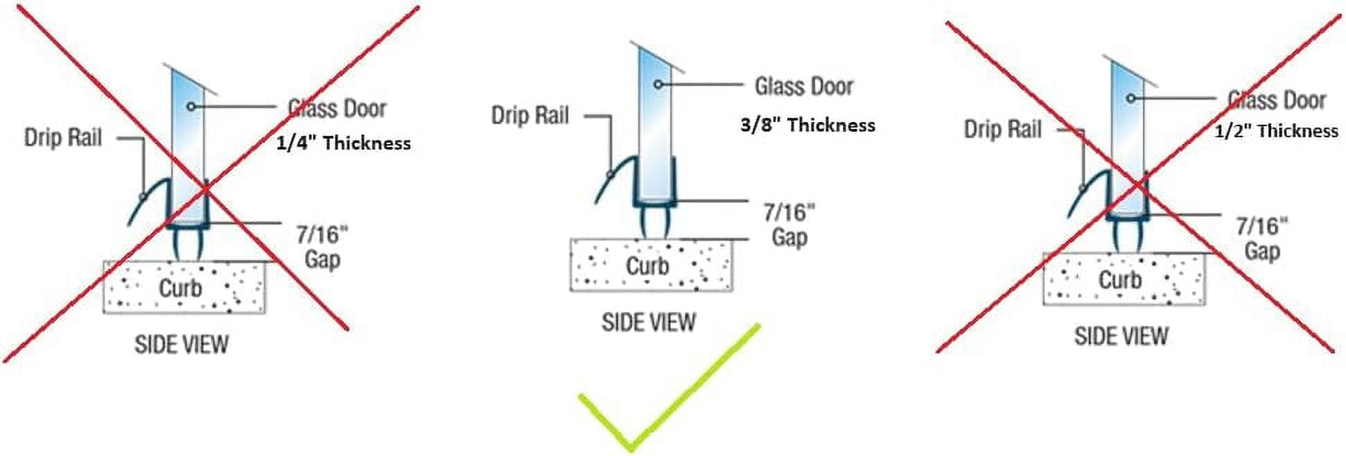 Frameless Ultra Clear Shower Door Bottom Seal with Drip Rail - 3/8 ...