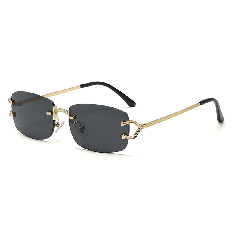 Frameless Cut Edge Mirror Streamlined Temple Sunglasses Matte Black