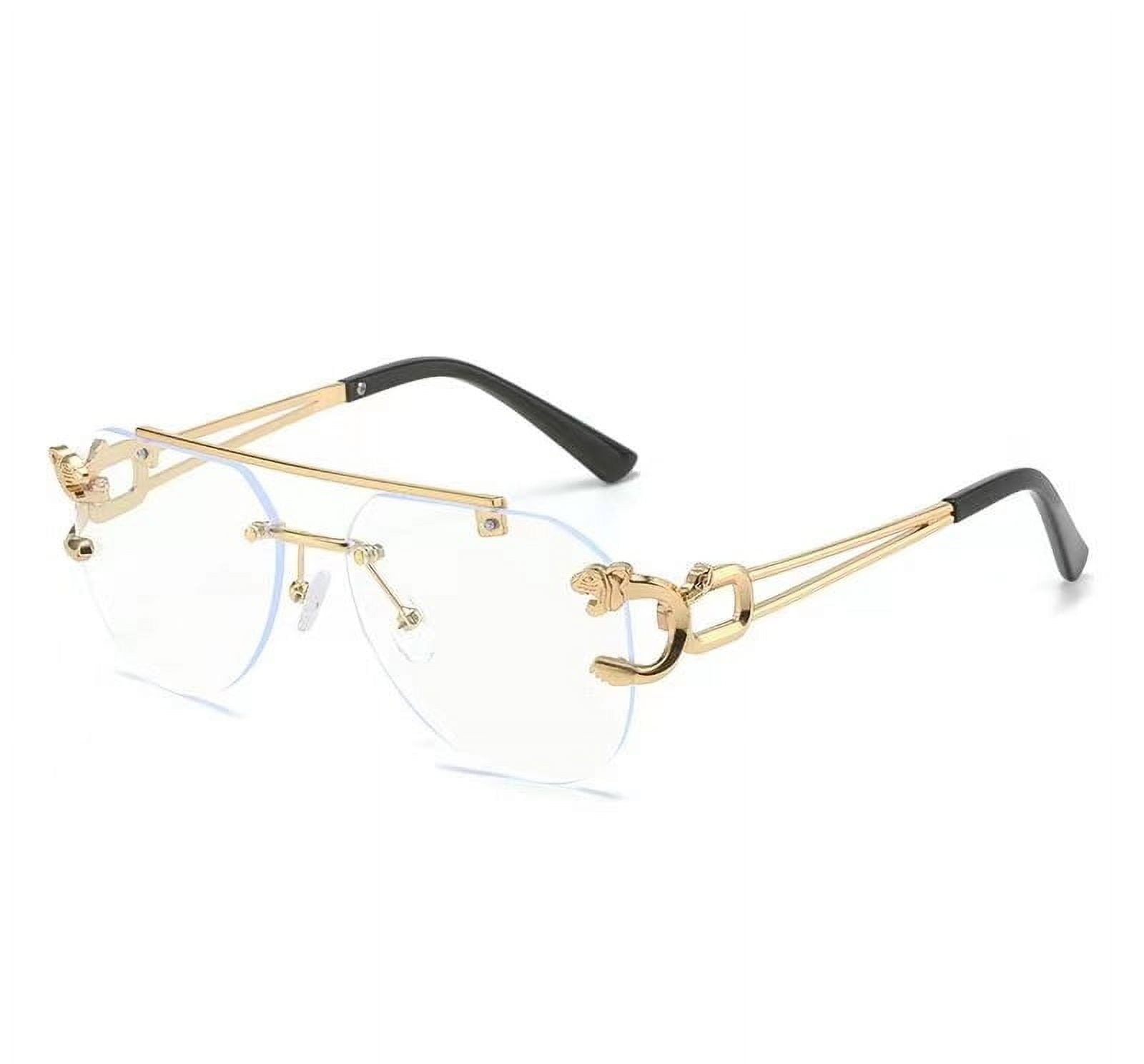 Frameless Leopard Head Sunglasses Women And Men Double Beam Personality Cut Edge Toad Glasses