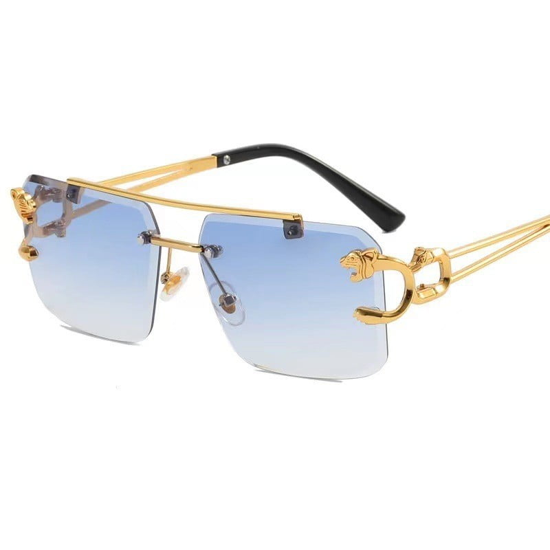 Frameless square double beam trim leopard head sunglasses the ...