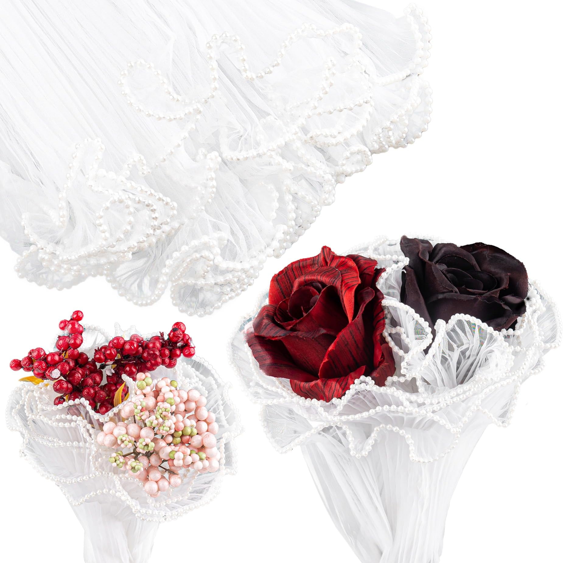 Framendino, 3 Pack Wrinkle Waves Packaging Mesh Pearl Edge Bouquet ...