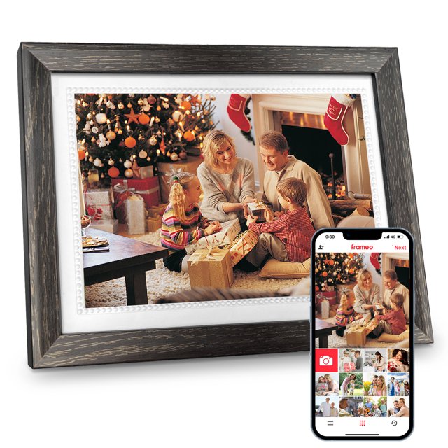 Frameo 10.1" Wood Smart WiFi Digital Picture Frame with 32GB Storage ...