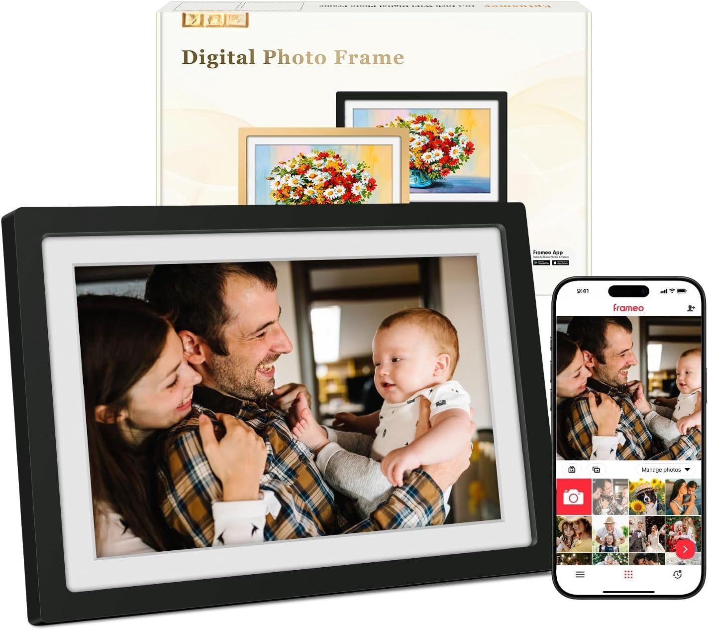 Frameo Digital Photo Frame WiFi Matte Black Frame 10.1 Inch Picture ...